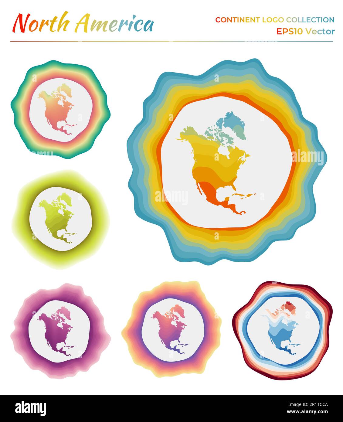 North America logo collection. Colorful badge of the continent. Layers ...