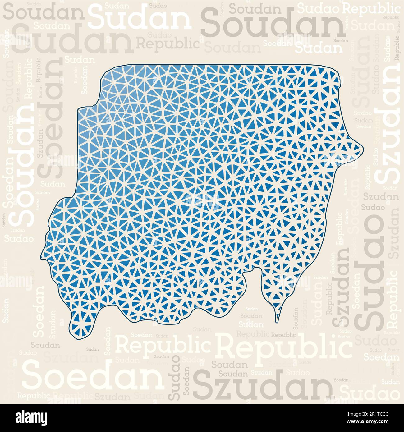 Sudan map design. Country names in different languages and map shape ...