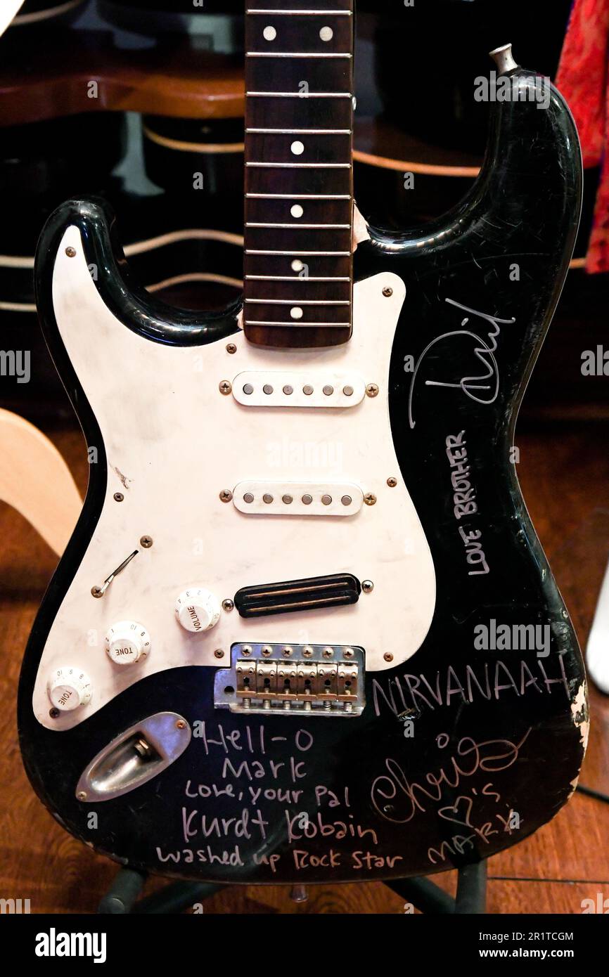 New York, USA. 15th May, 2023. Nirvana, Kurt Cobain smashed and band ...