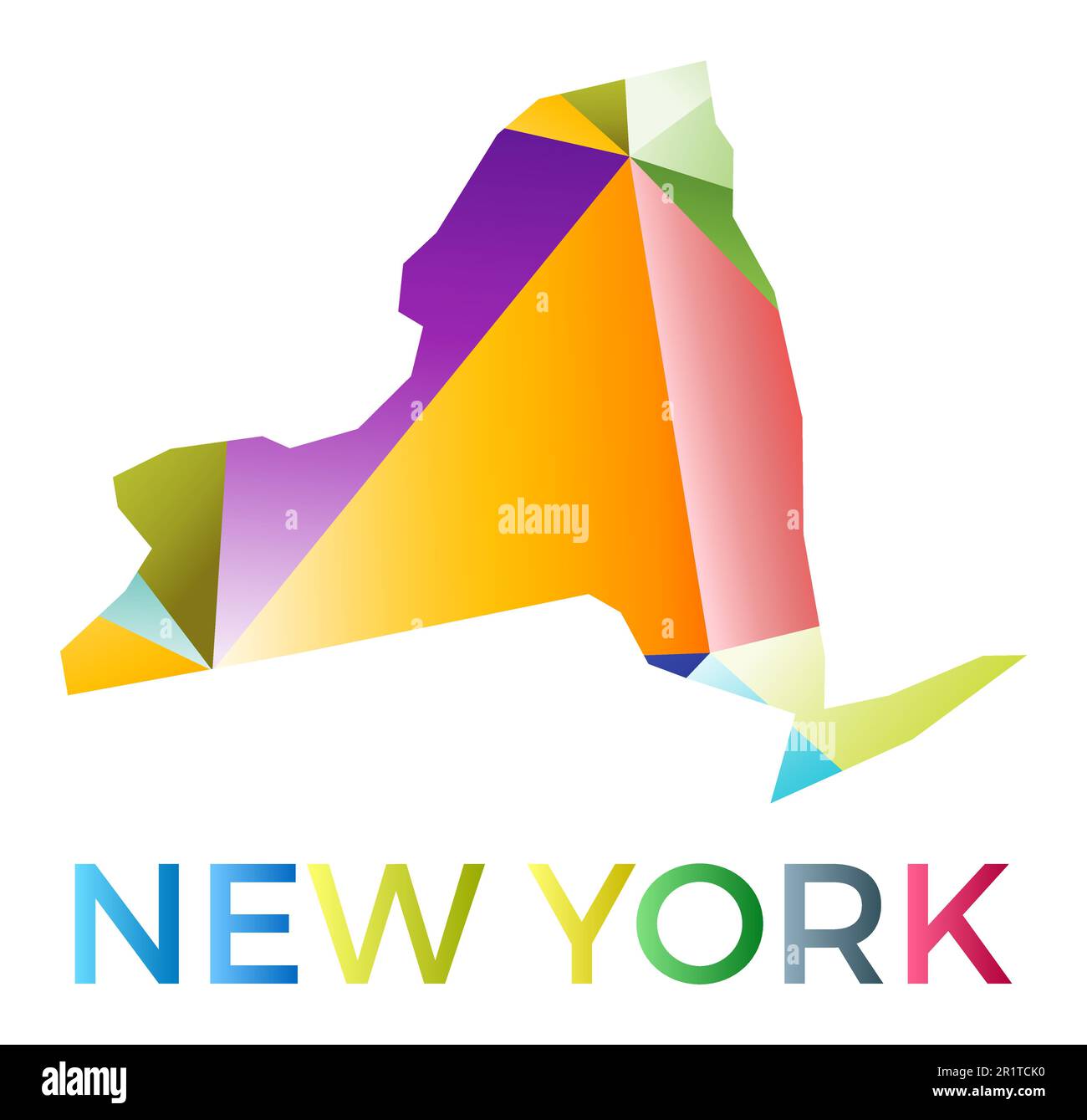 Bright colored New York shape. Multicolor geometric style US state logo ...