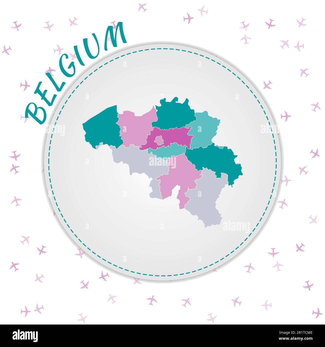 Belgium map design. Map of the country with regions in emerald-amethyst ...