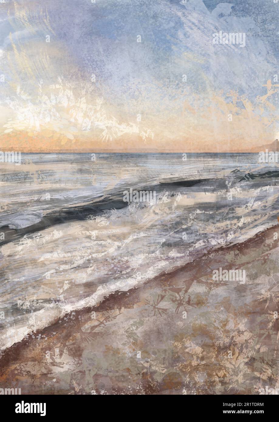 Modern Boho Sea Beach with Waves Art Print. Abstract Minimal Background ...