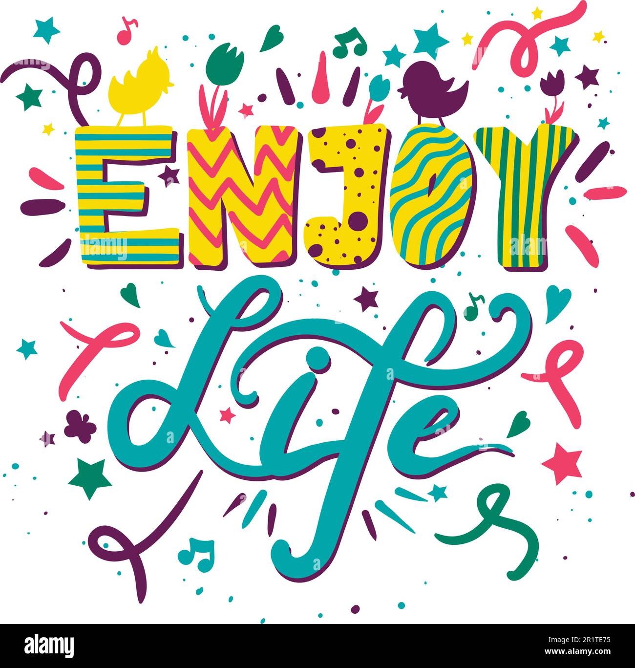 Motivational hand drawn color illustration. Enjoy life lettering ...