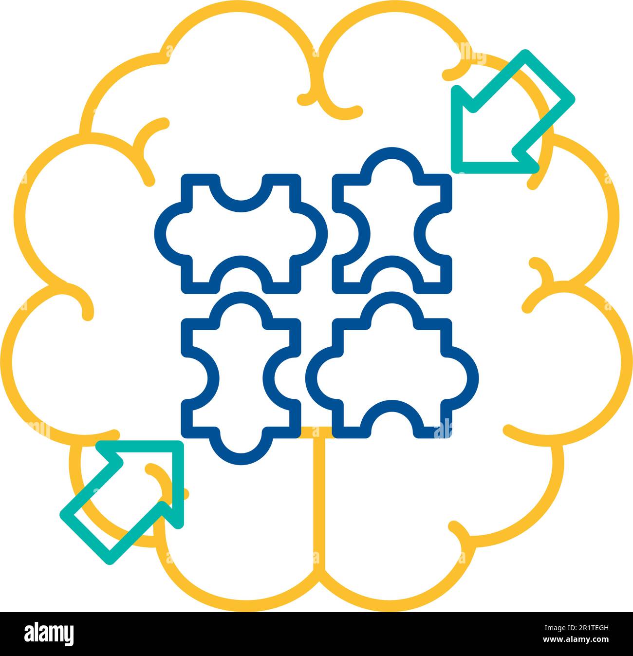 Puzzle Elements Connected over Human Brain Icon. Puzzle Elements ...
