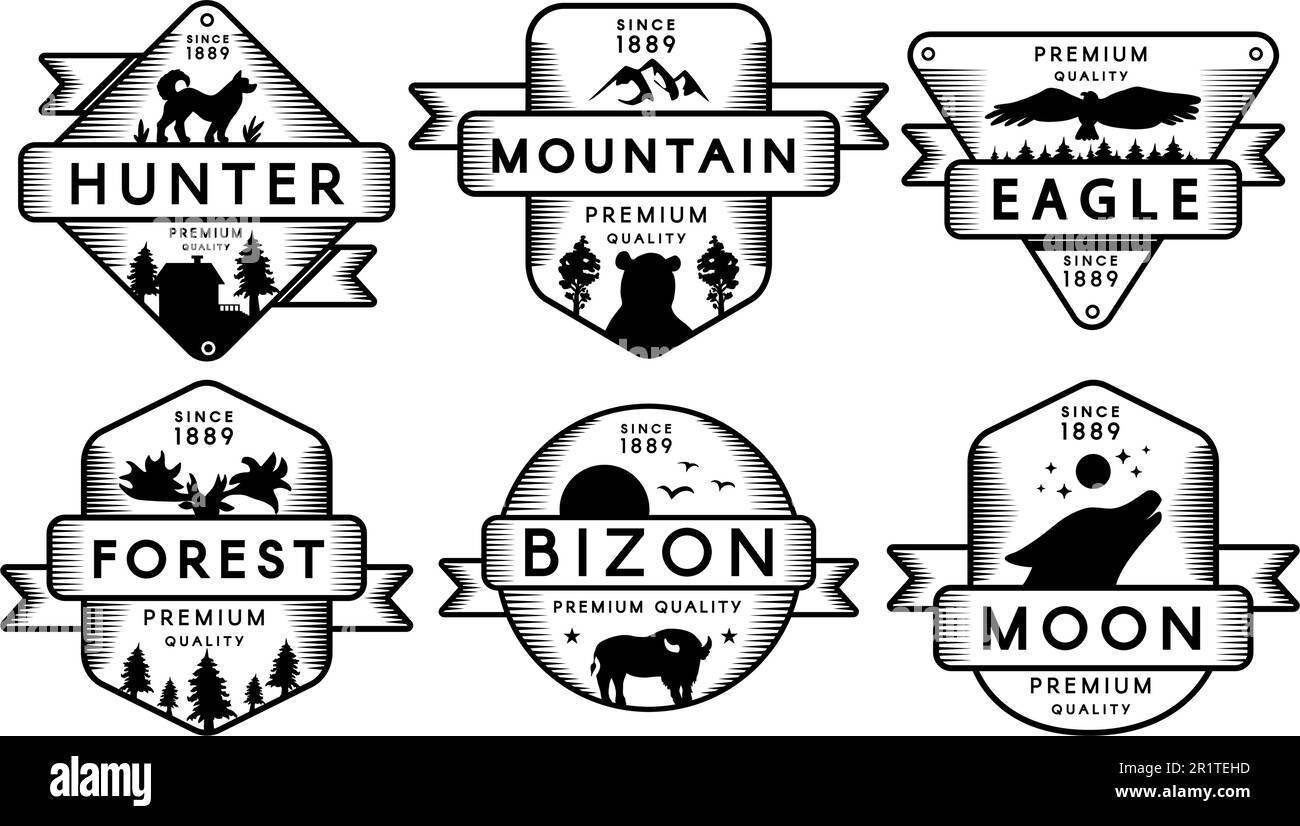 Collection Labels Animals and Nature Set Logo. Black and White ...