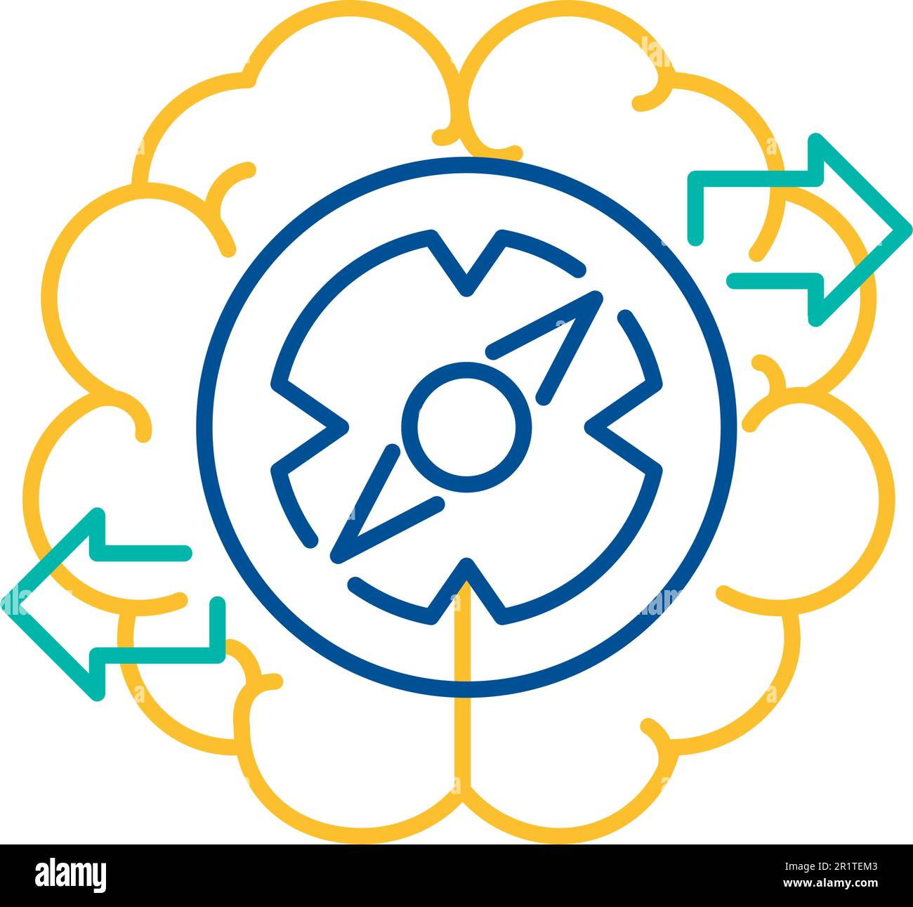Brain and Gear Logo Cogwheel Icon, Finding Solution Concept Thin Line ...