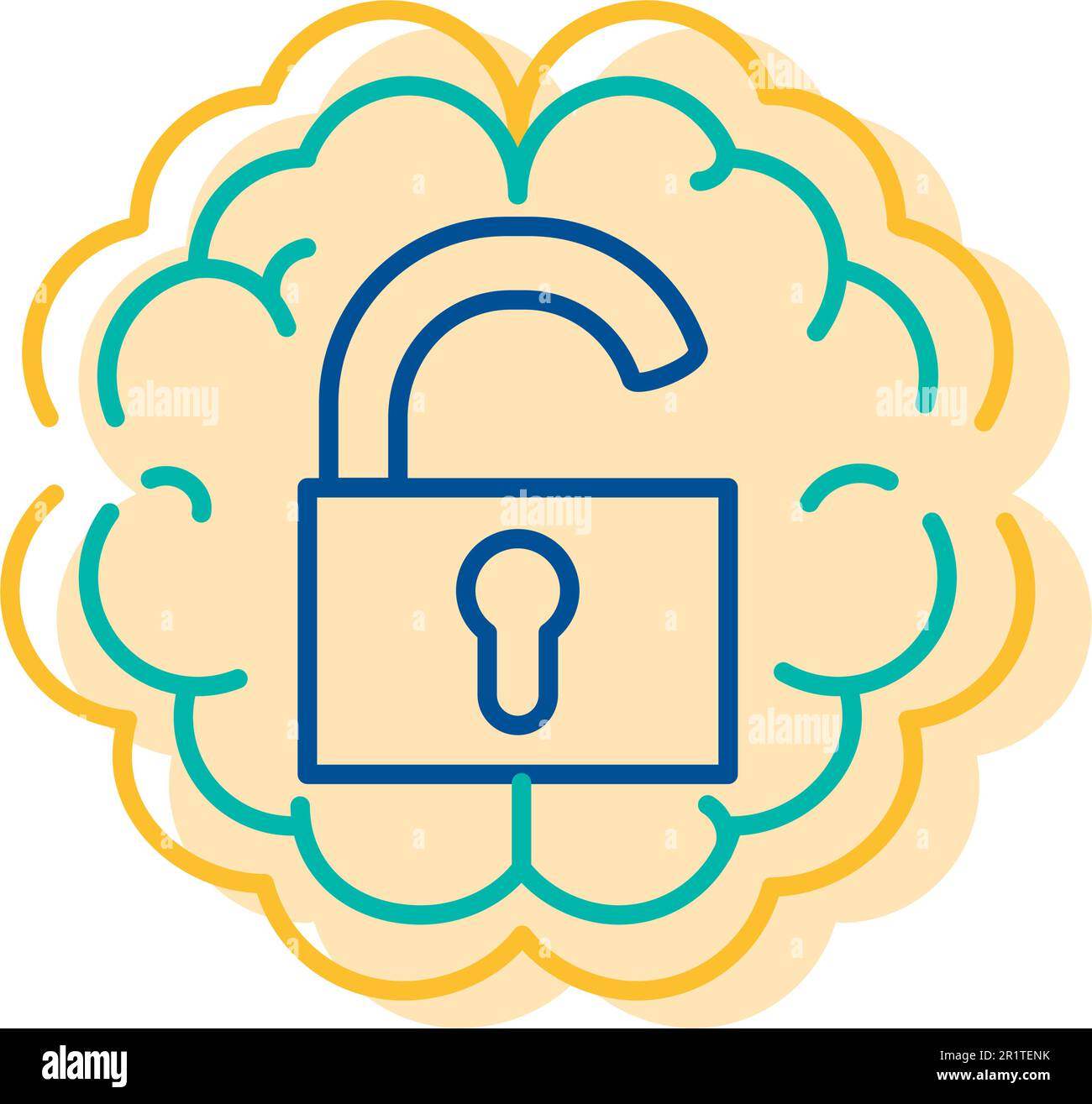 Unlock Lock Icon on Human Brain Background, Extrovert Temperament Type ...