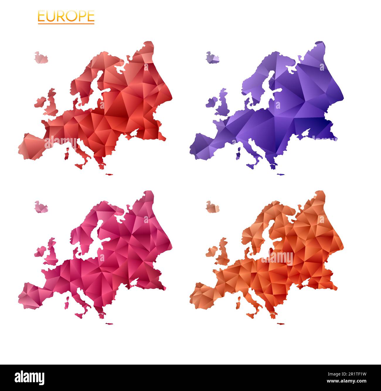 Set of vector polygonal maps of Europe. Bright gradient map of ...