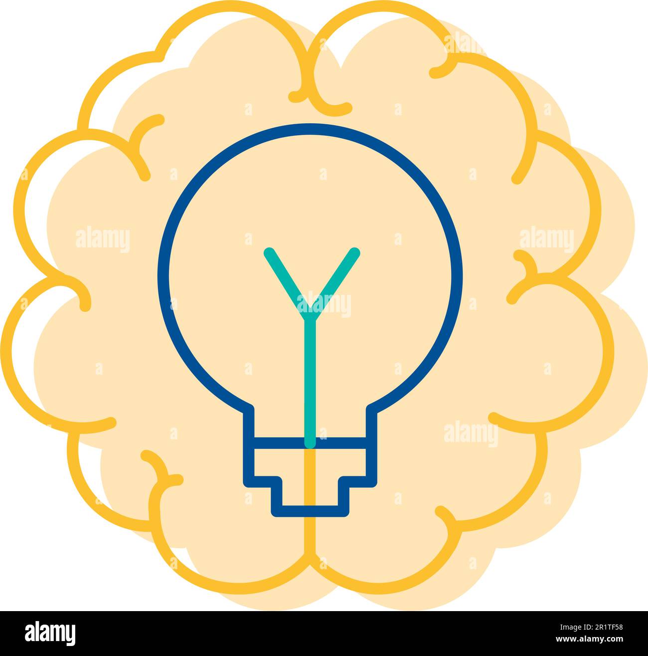 Light Bulb in Human Brain Icon Thin Line. Creative Brainstorming ...