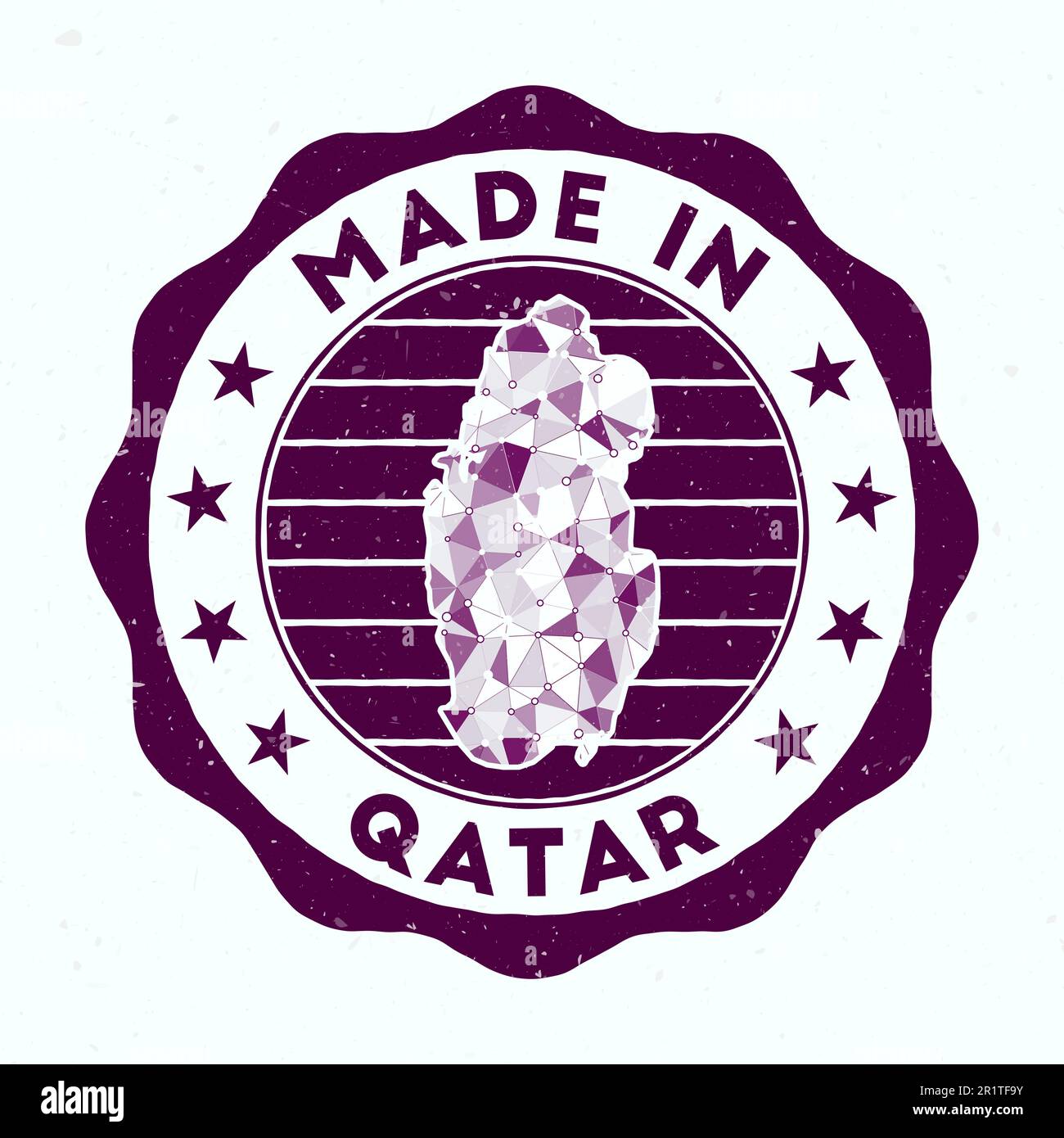 Made in Qatar. Country round stamp. Seal of Qatar with border shape ...
