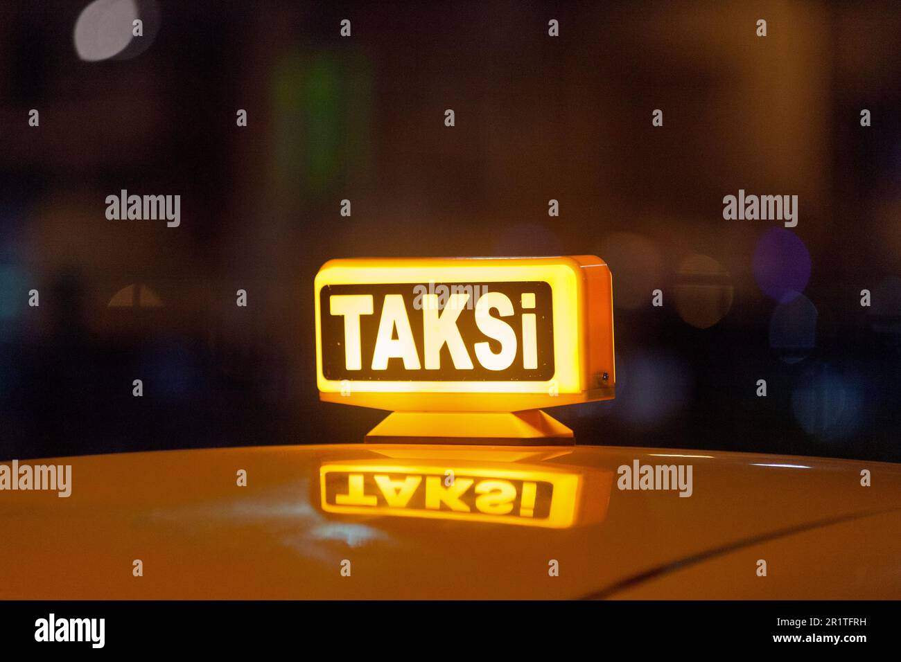 Illuminated taxi sign from Istanbul in Turkey Stock Photo - Alamy