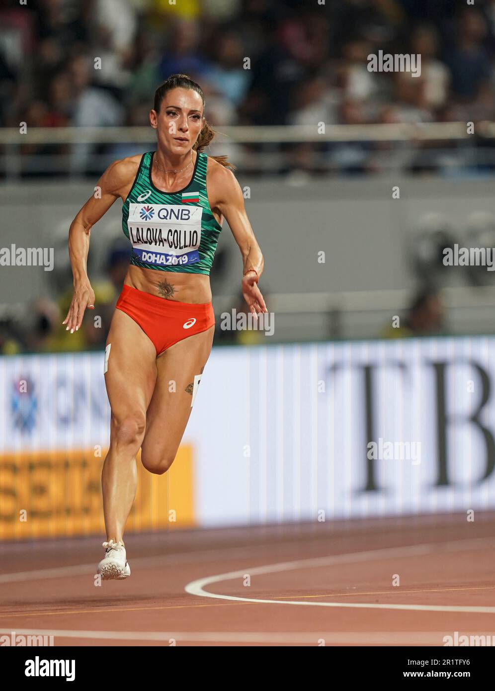 Ivet Lalova-Collio running the 200m at the 2019 World Athletics ...