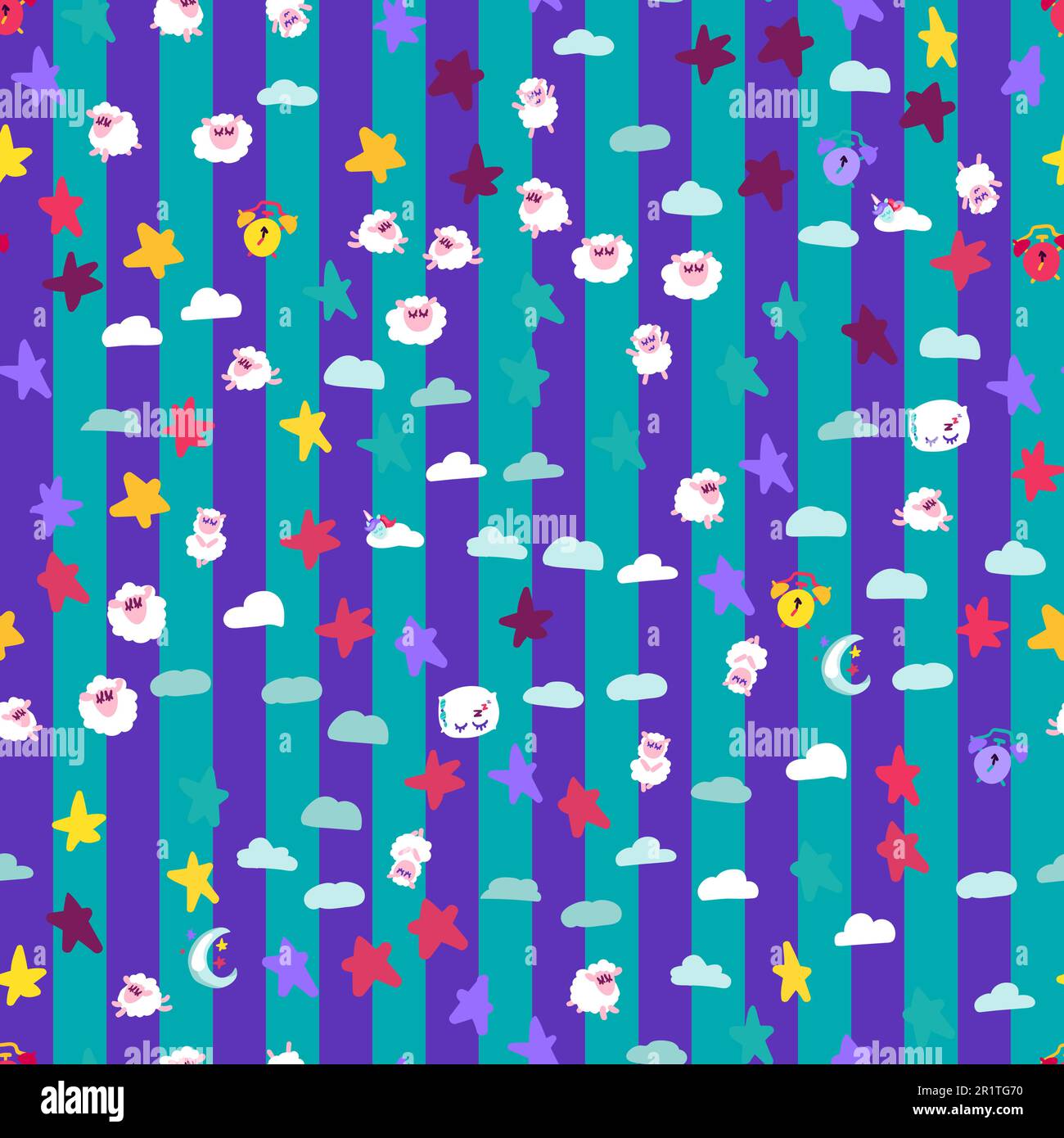 Good Night Dreams Symbols Seamless Pattern Banner. Lamb and Star ...