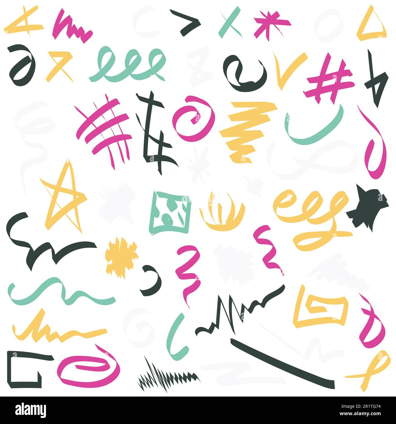 Color signs hand drawn set. Graphic symbol collection. Abstract doodle ...