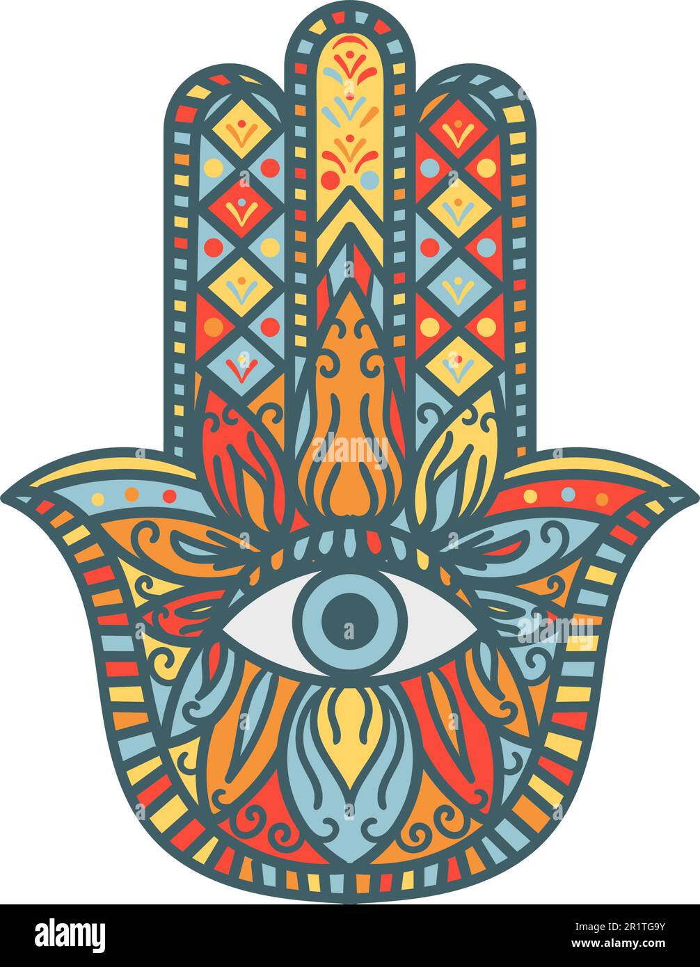 Hamsa Fatima Hand Religious Talisman Colored Sign Isolated on White ...
