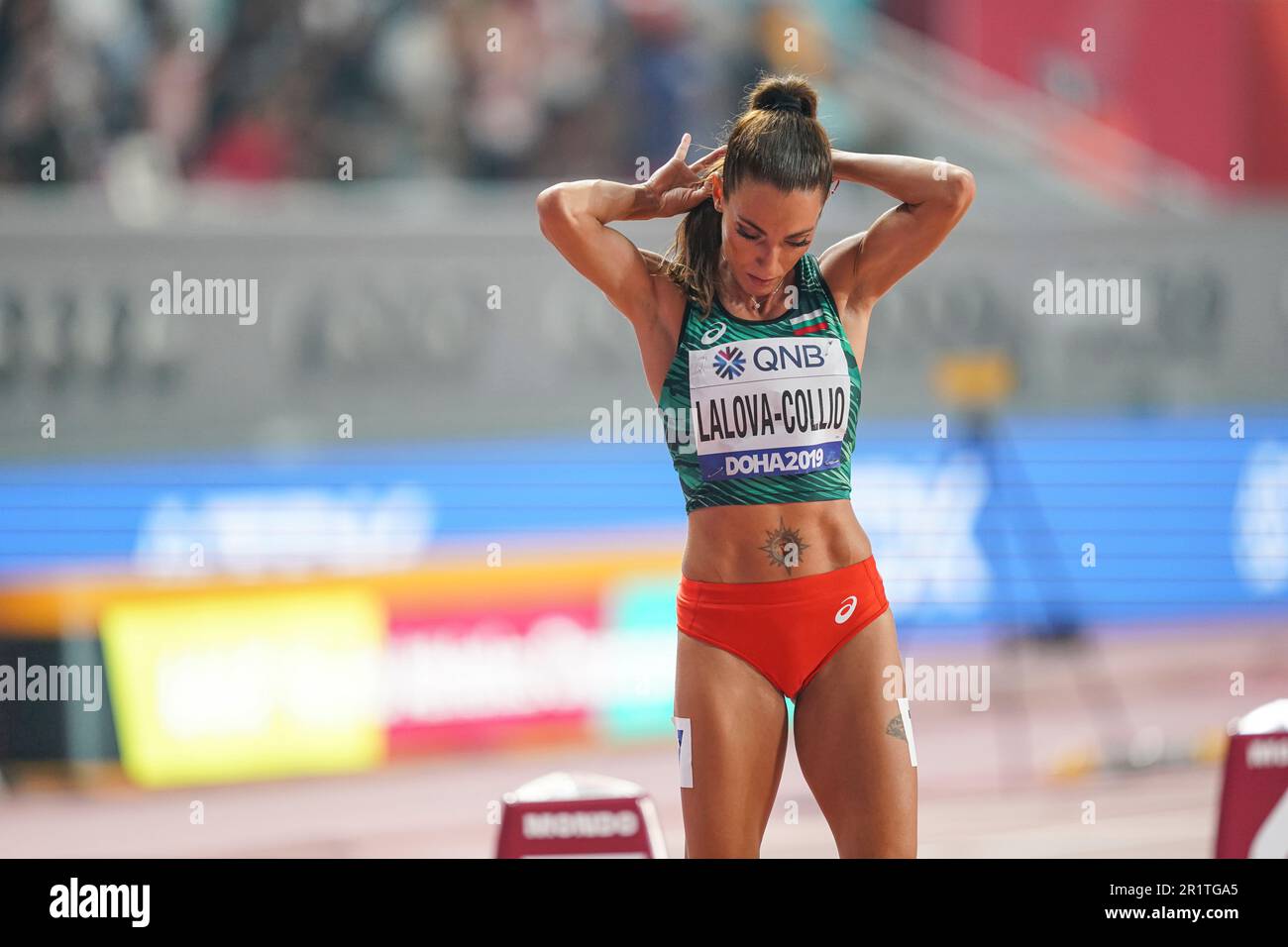 Ivet Lalova-Collio running the 200m at the 2019 World Athletics ...