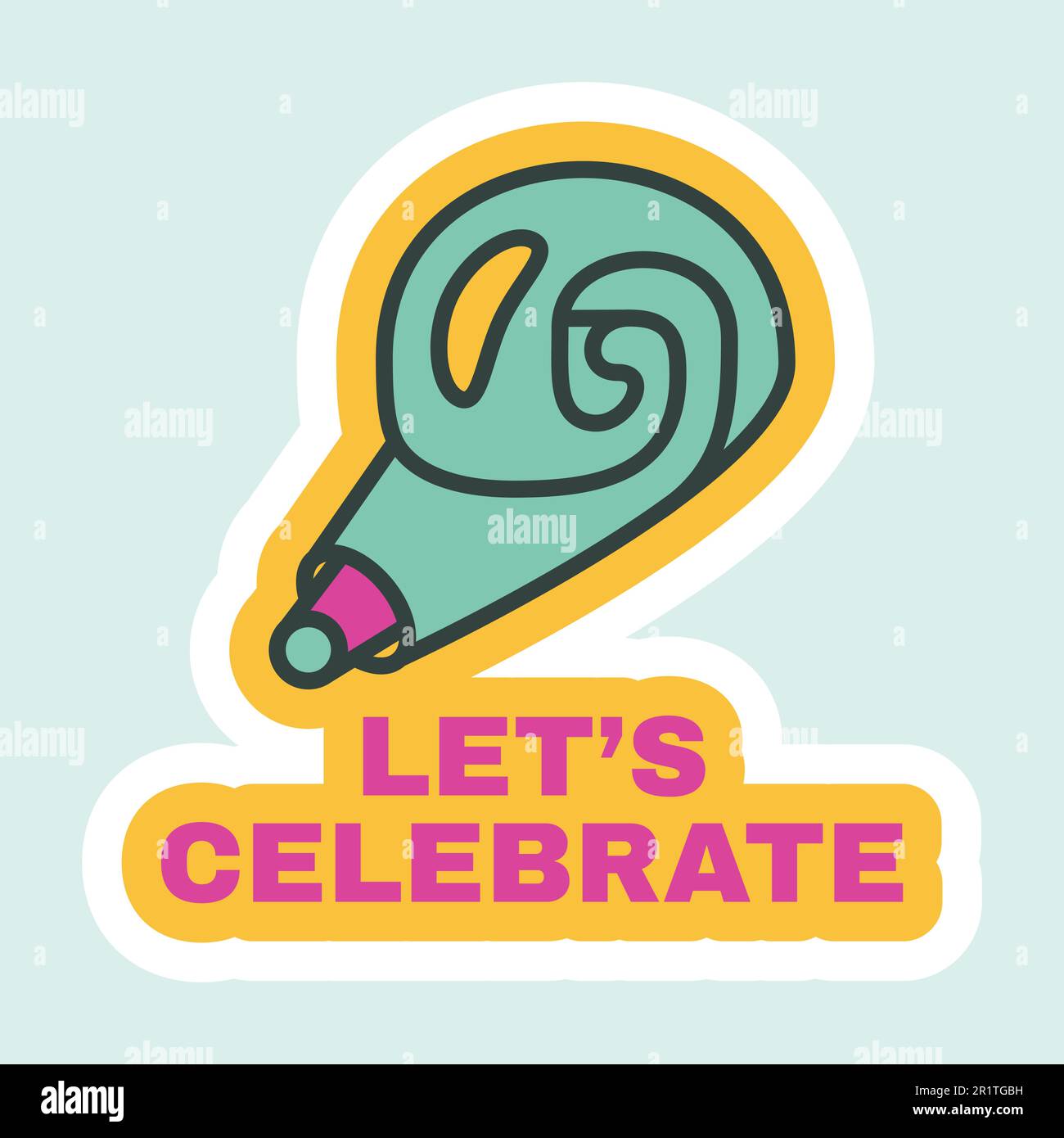 Let's Celebrate Label Design Cute Comic Party Invitation Sticker Flat ...