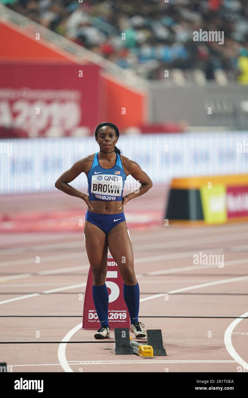 Brittany Brown running the 200m at the 2019 World Athletics ...