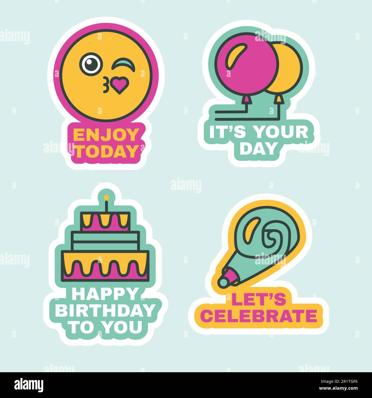 Set of Stickers for Birthday Party, Cute Comic Labels. Happy Birthday ...
