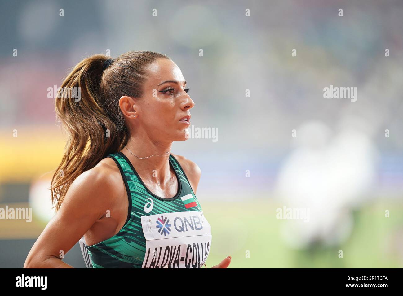 Ivet Lalova-Collio running the 200m at the 2019 World Athletics ...