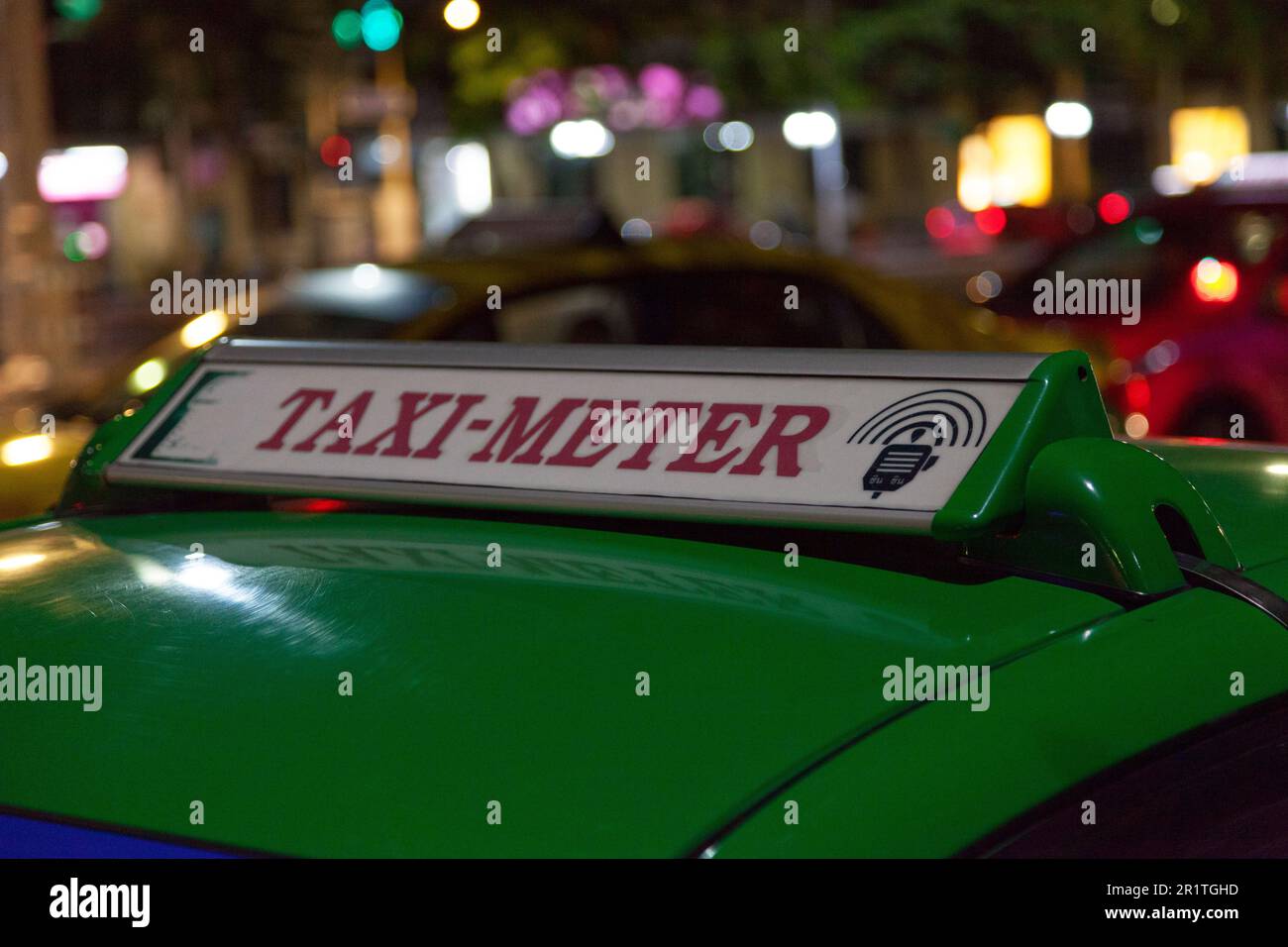 Bangkok, Thailand - September 19 2018: Close-up on a taxi meter sign in ...