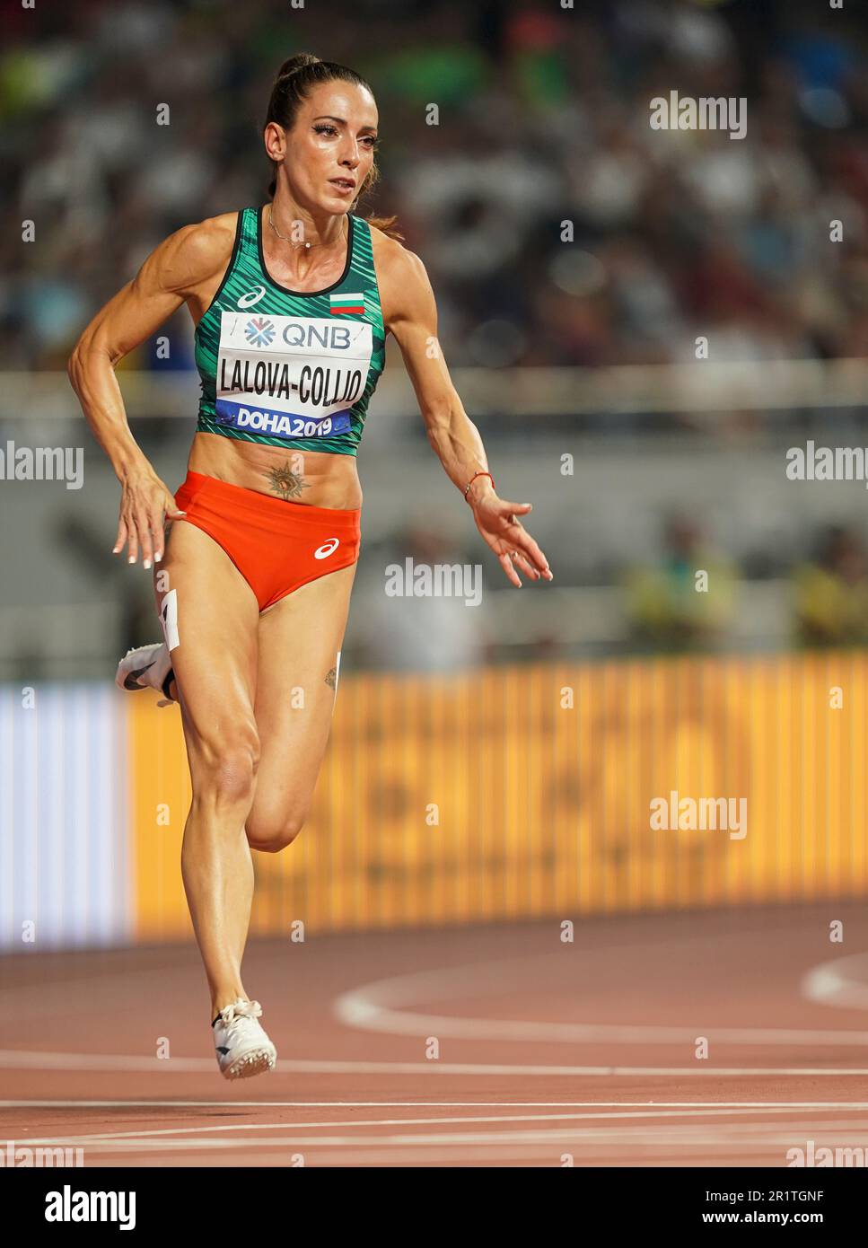 Ivet Lalova-Collio running the 200m at the 2019 World Athletics ...