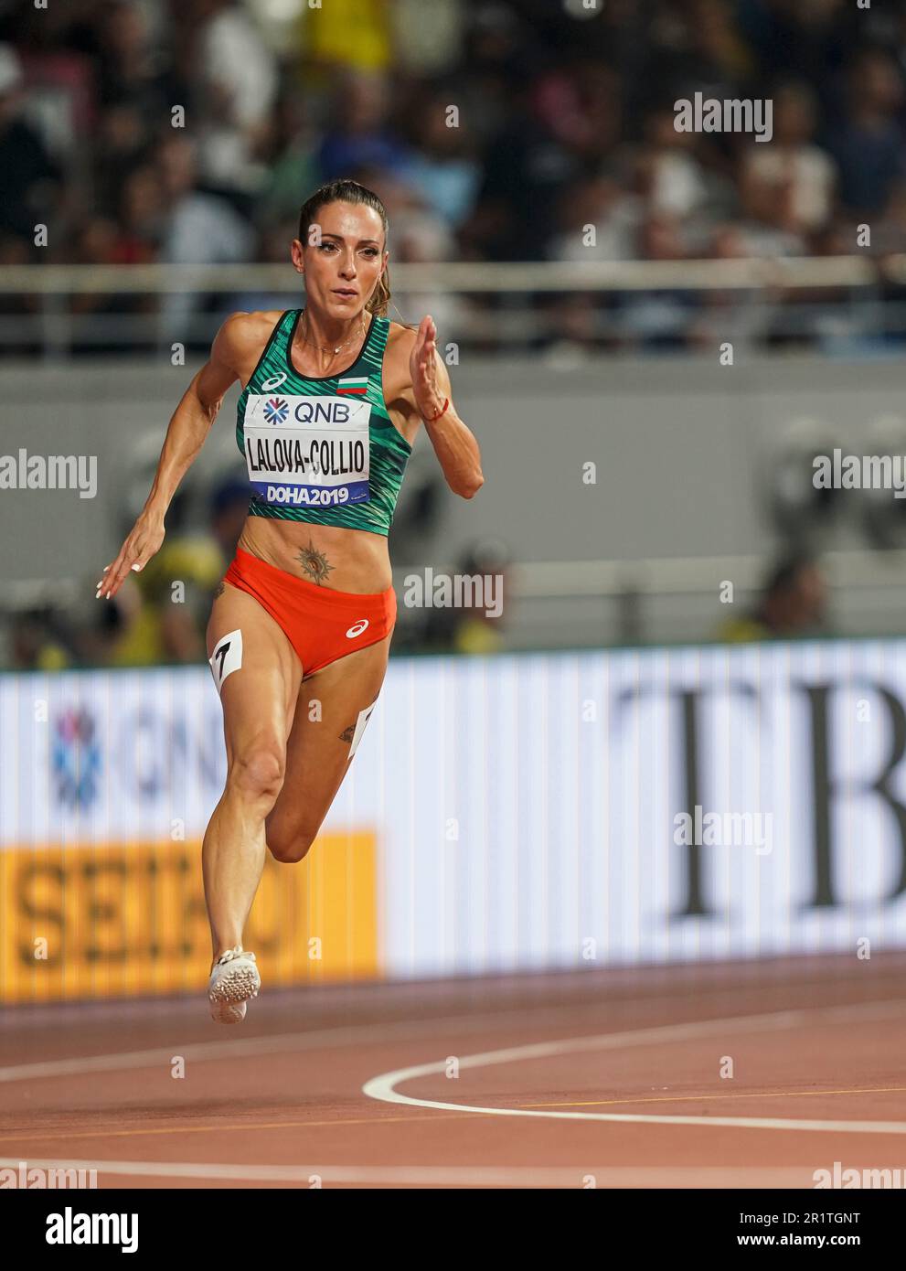 Ivet Lalova-Collio running the 200m at the 2019 World Athletics ...