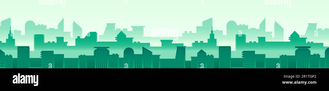 Modern city skyline vector illustration. Green urban panorama with ...