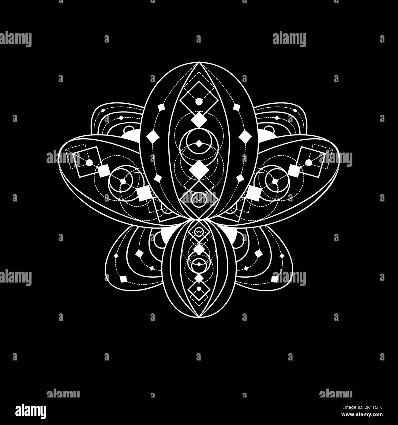 Lotus flower with geometric ornament vector linear illustration. Indian ...