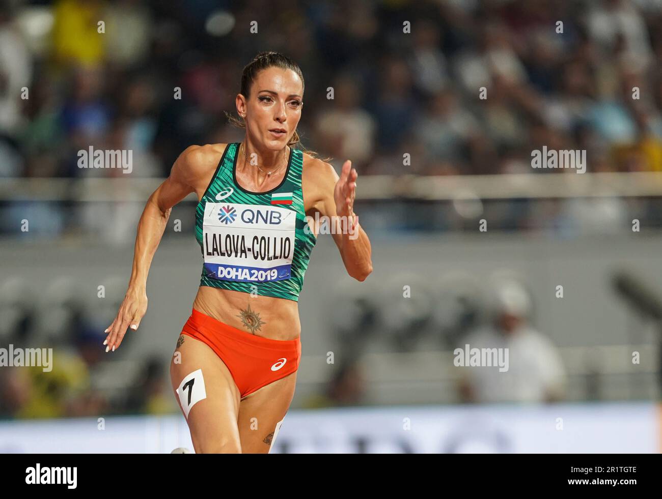 Ivet Lalova-Collio running the 200m at the 2019 World Athletics ...