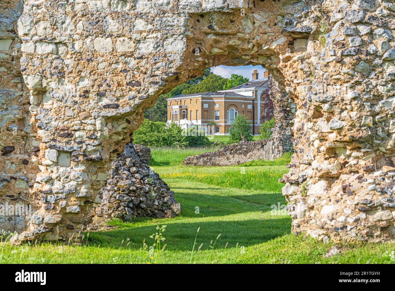 Waverley Abbey House near Farnham in Surrey, seen through the ruins of ...