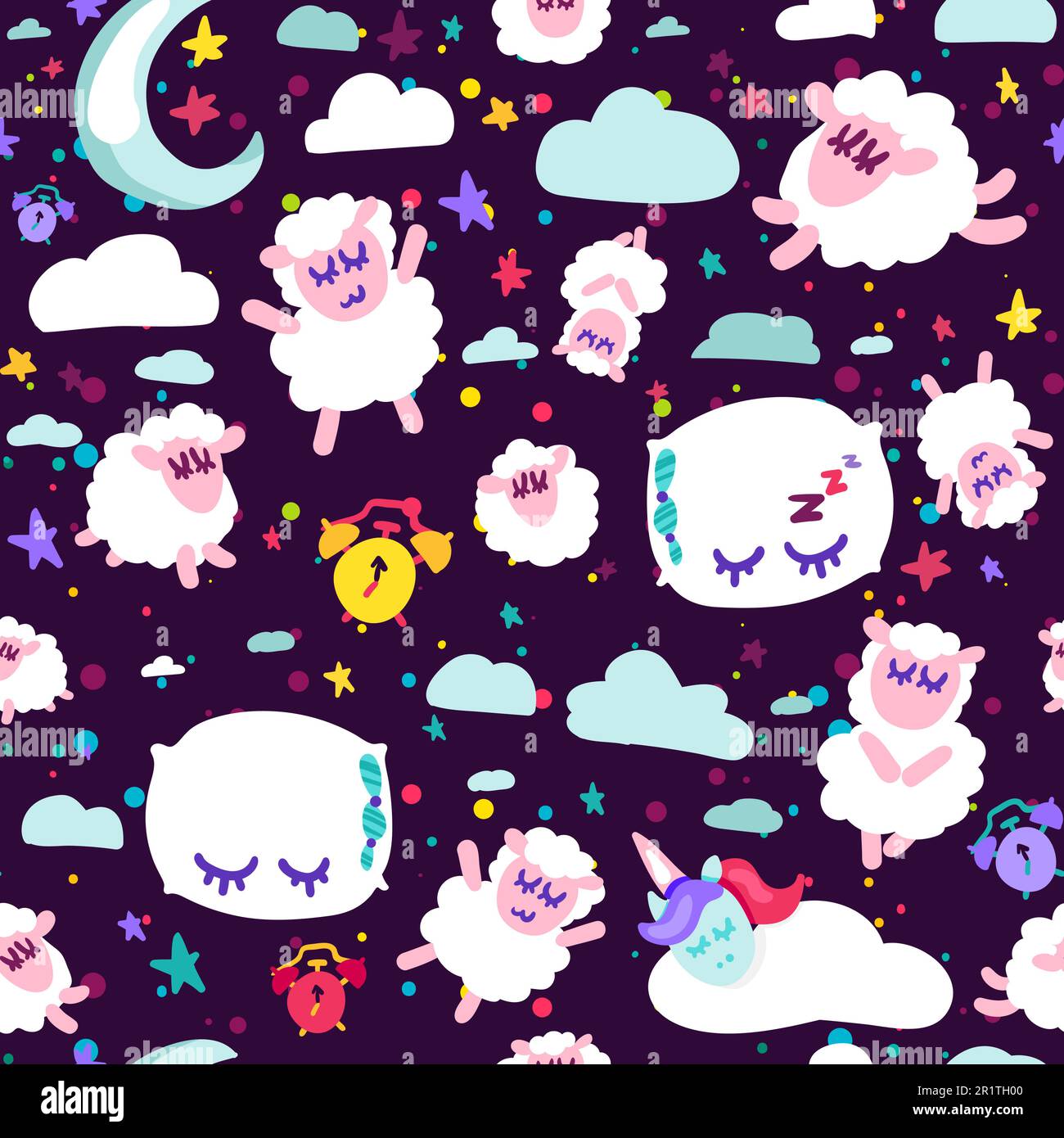 Bedtime, good night sleep vector seamless pattern. Cute dreaming ...