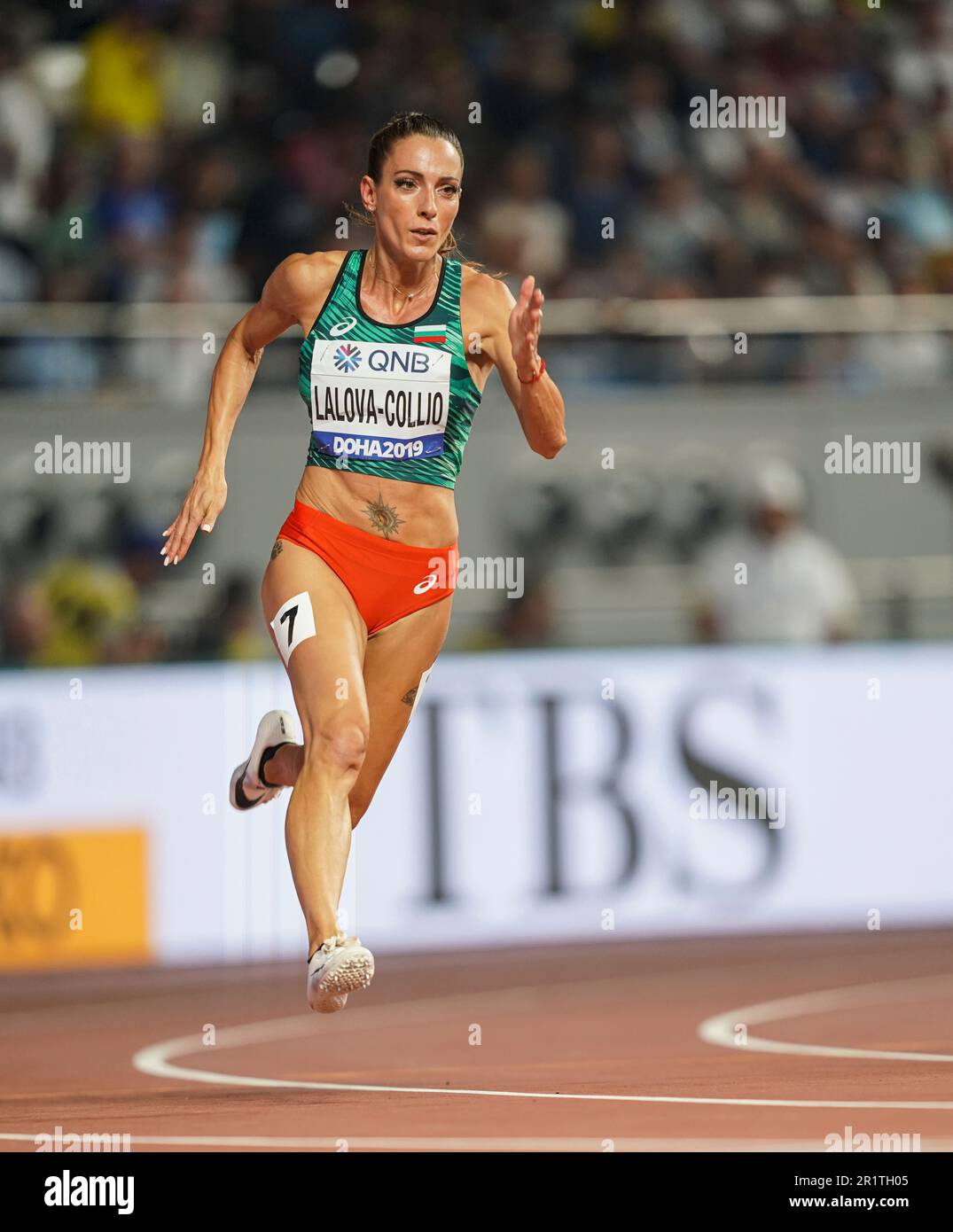 Ivet Lalova-Collio running the 200m at the 2019 World Athletics ...