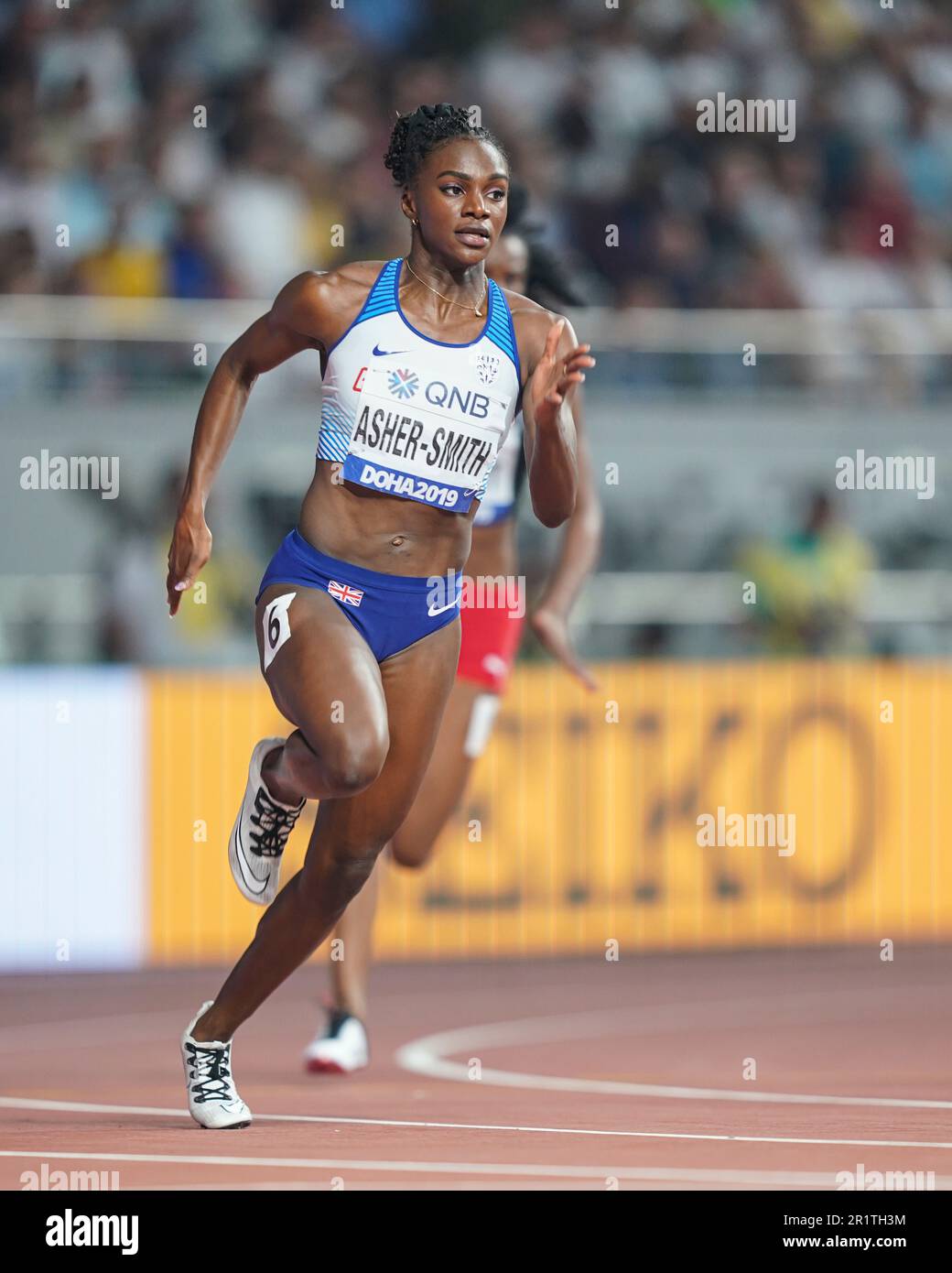 Dina Asher-Smith running the 200m at the 2019 World Athletics ...