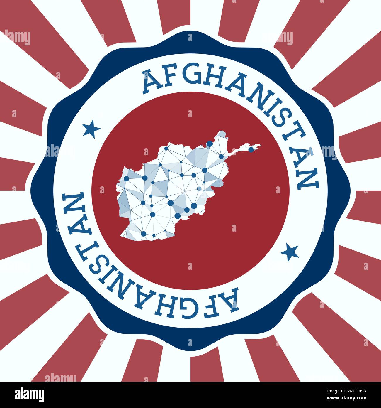 Afghanistan Badge. Round logo of country with triangular mesh map and ...