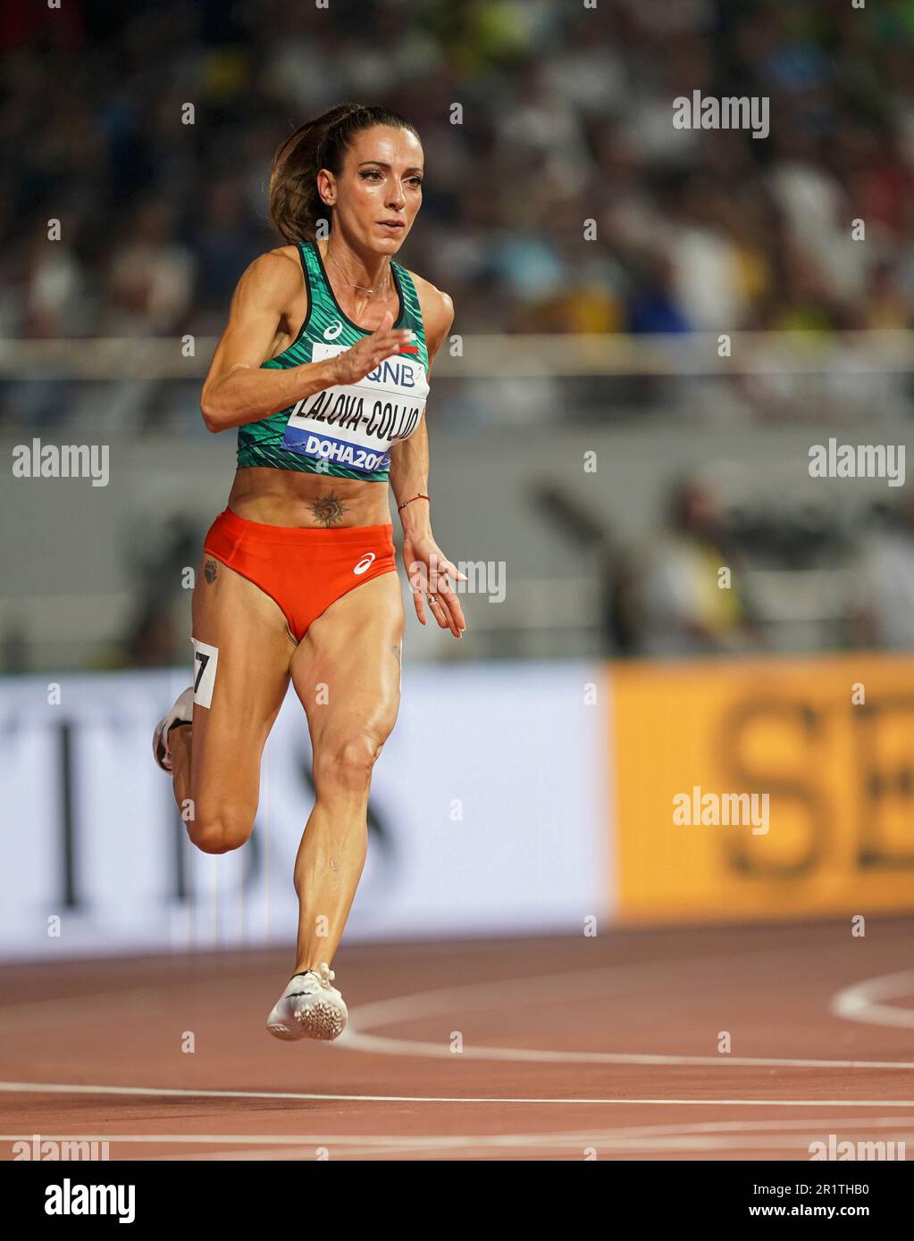 Ivet Lalova-Collio running the 200m at the 2019 World Athletics ...