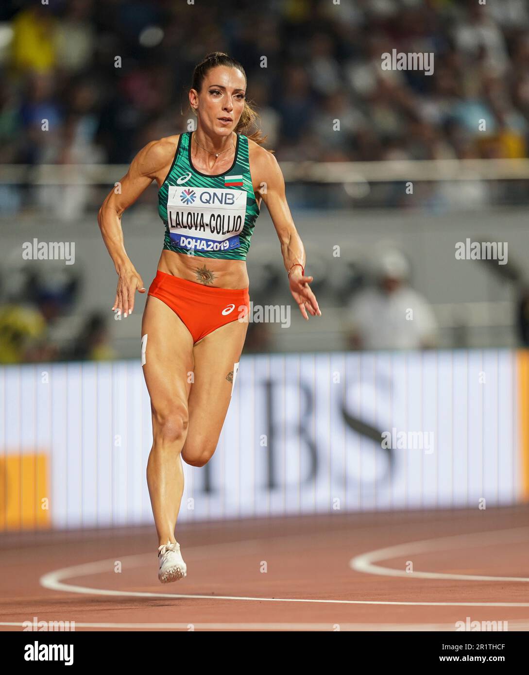 Ivet Lalova-Collio running the 200m at the 2019 World Athletics ...