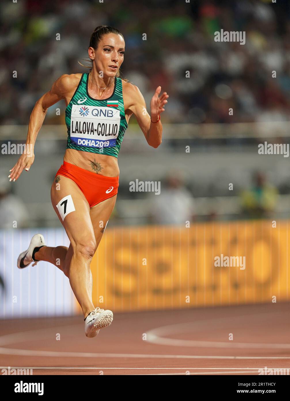 Ivet Lalova-Collio running the 200m at the 2019 World Athletics ...
