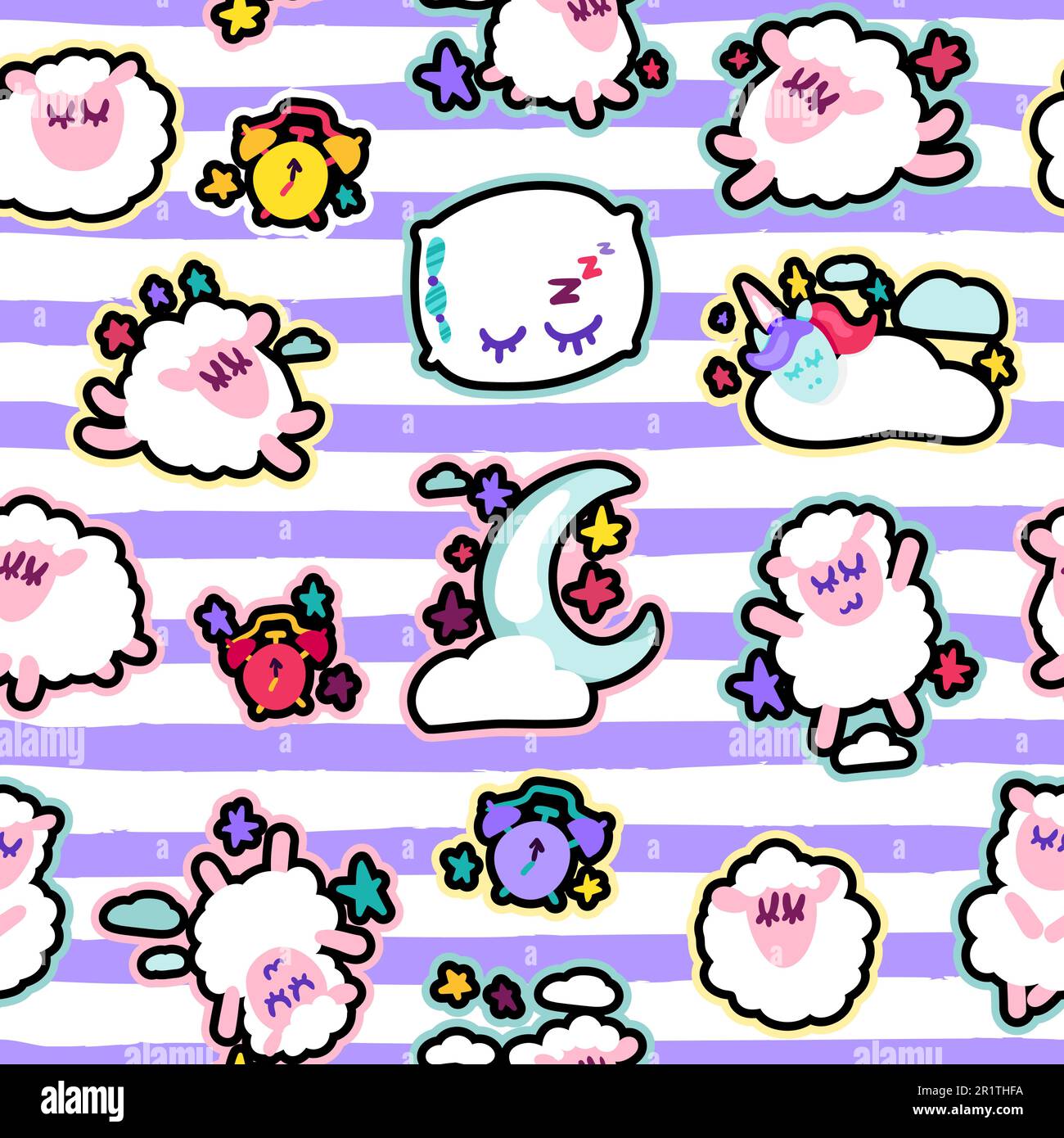 Bedtime, good night sleep vector seamless pattern. Cute dreaming ...