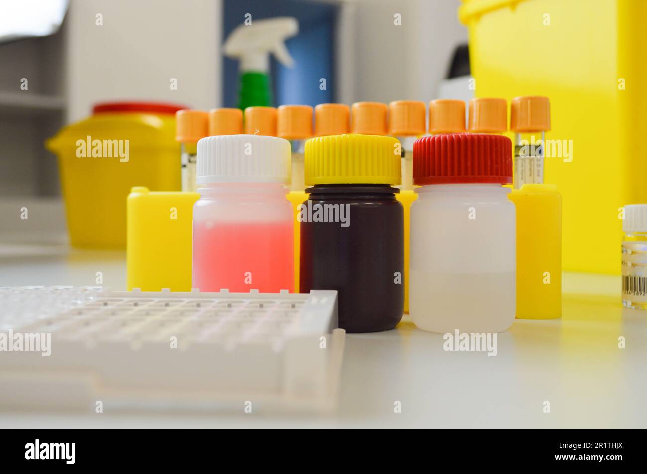 Flask with colored liquid. Chemical laboratory Stock Photo - Alamy