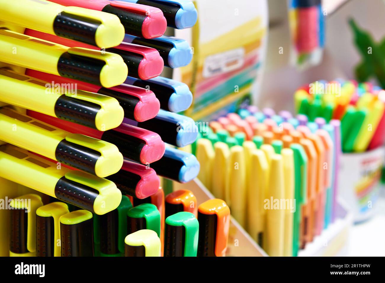 Colored markers in a school and office supply store Stock Photo - Alamy