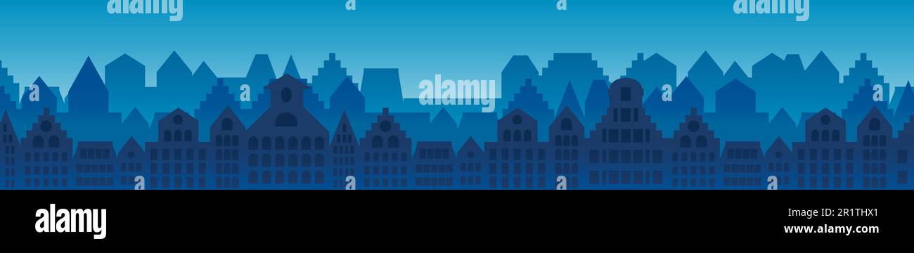City buildings horizontal background. Blue urban scenery, architecture ...