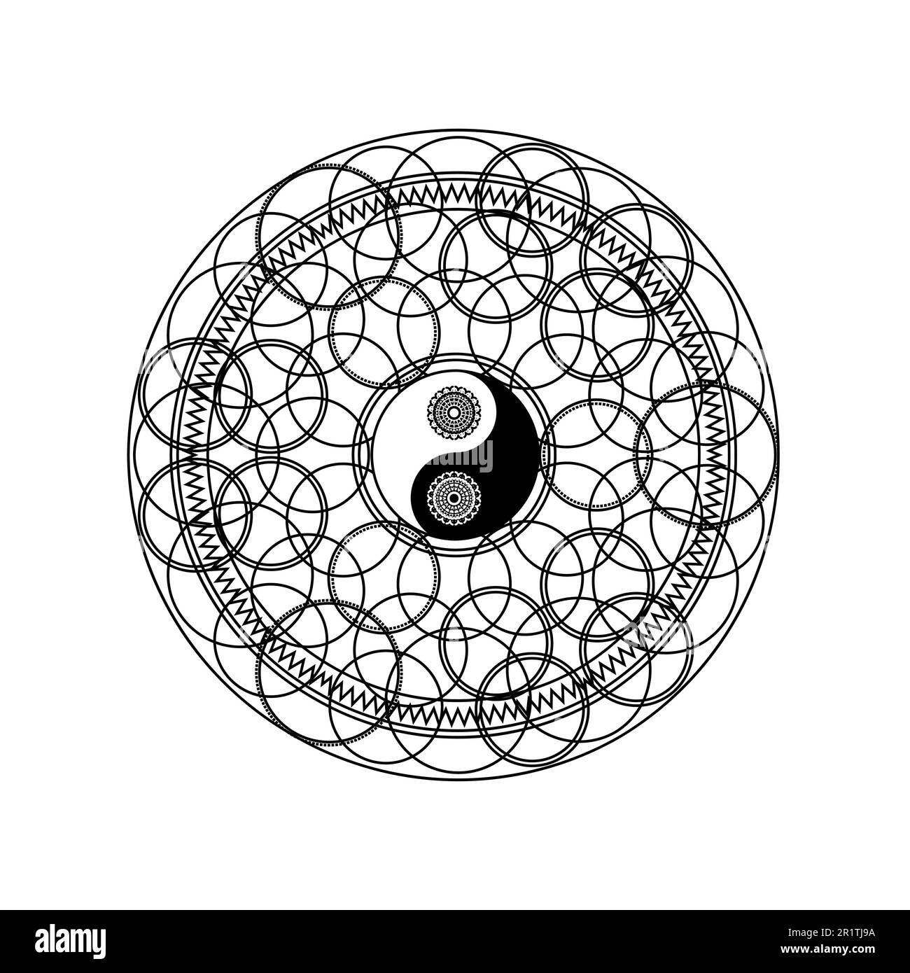 Yin Yang Symbol in Eastern Geometric Pattern Circle Isolated on White ...