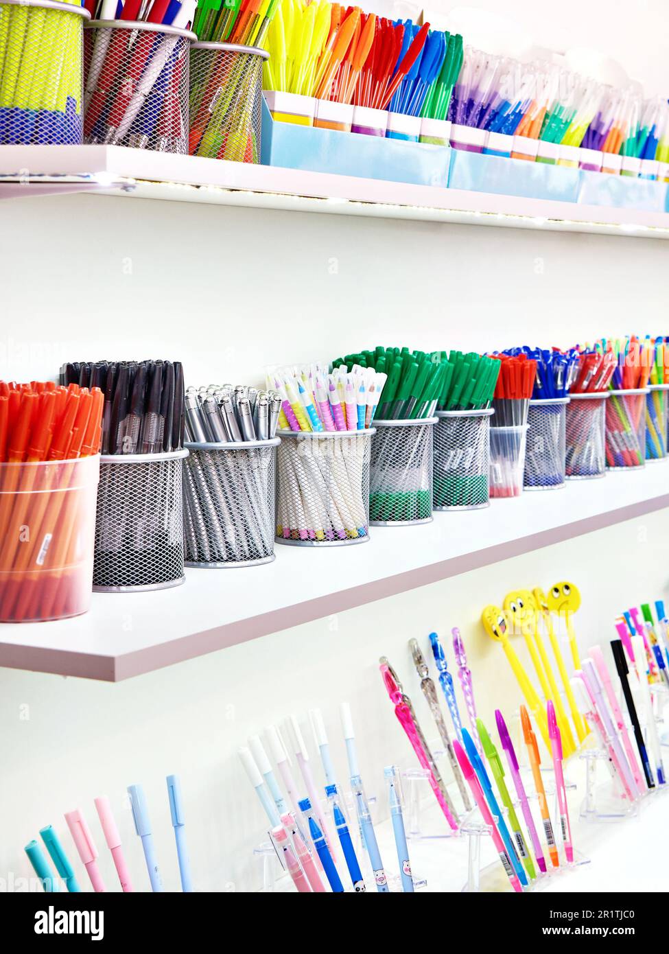 Colored pens in school and office supplies store Stock Photo - Alamy