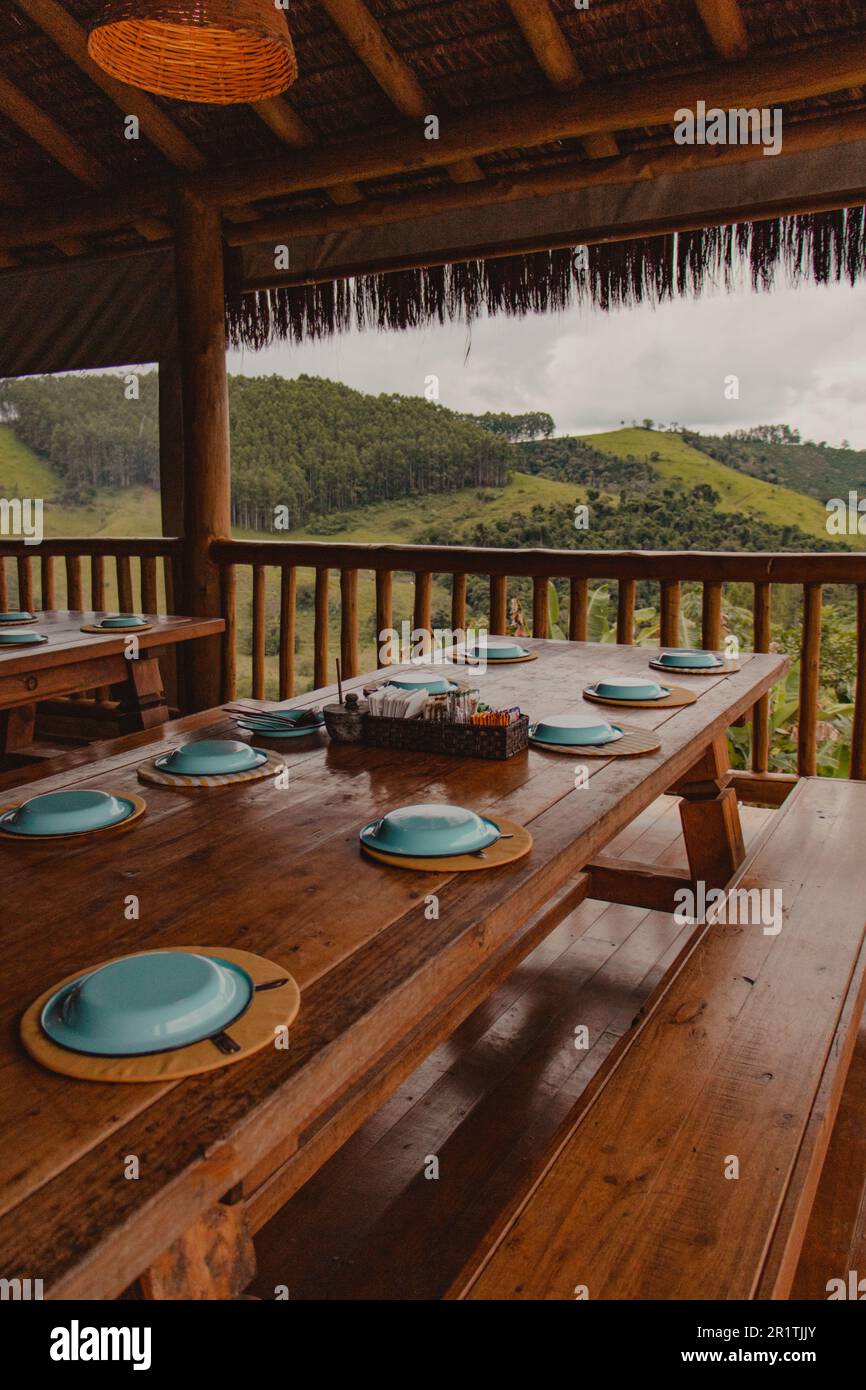 dining table set on the balcony Stock Photo - Alamy