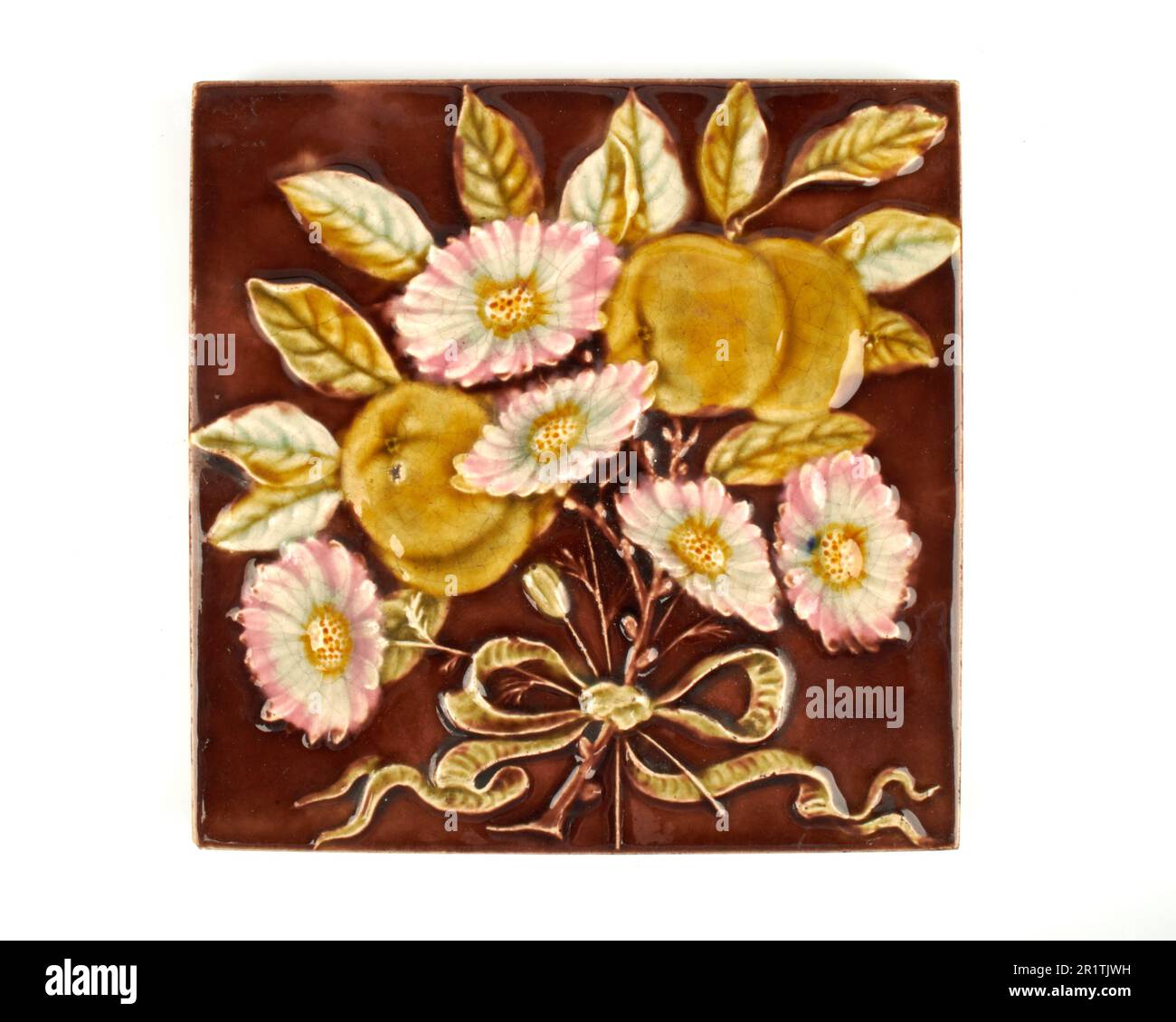 Victorian Apple and flower bouquet pottery tile Stock Photo - Alamy