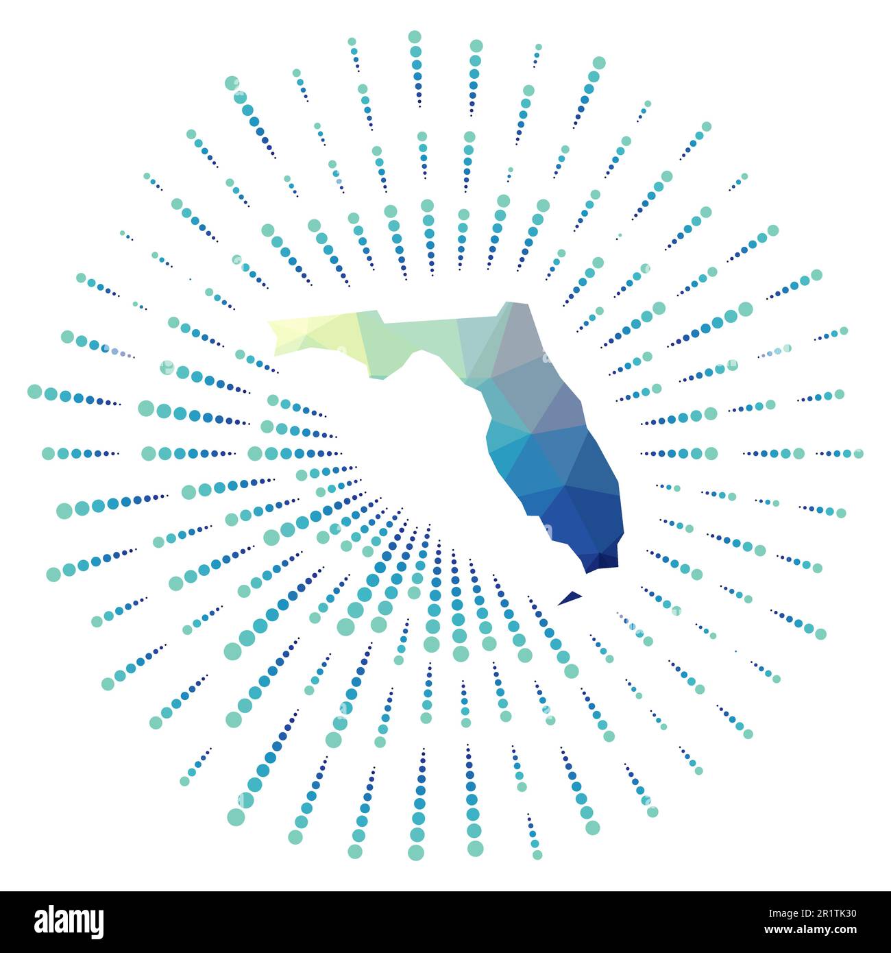 Shape of Florida, polygonal sunburst. Map of the US state with colorful ...
