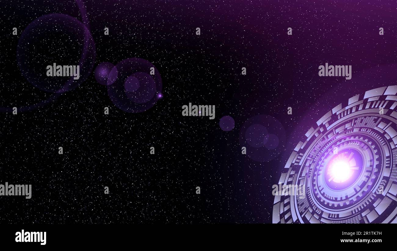 An illustration of a space communication station orbiting in the night ...