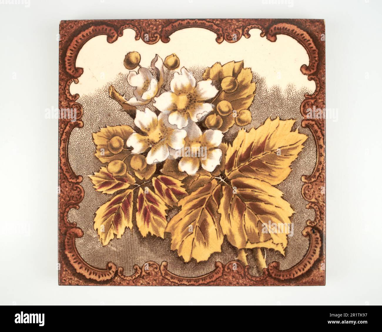 Antique 19th century Lea and Boulton wild roses pottery tile Stock ...