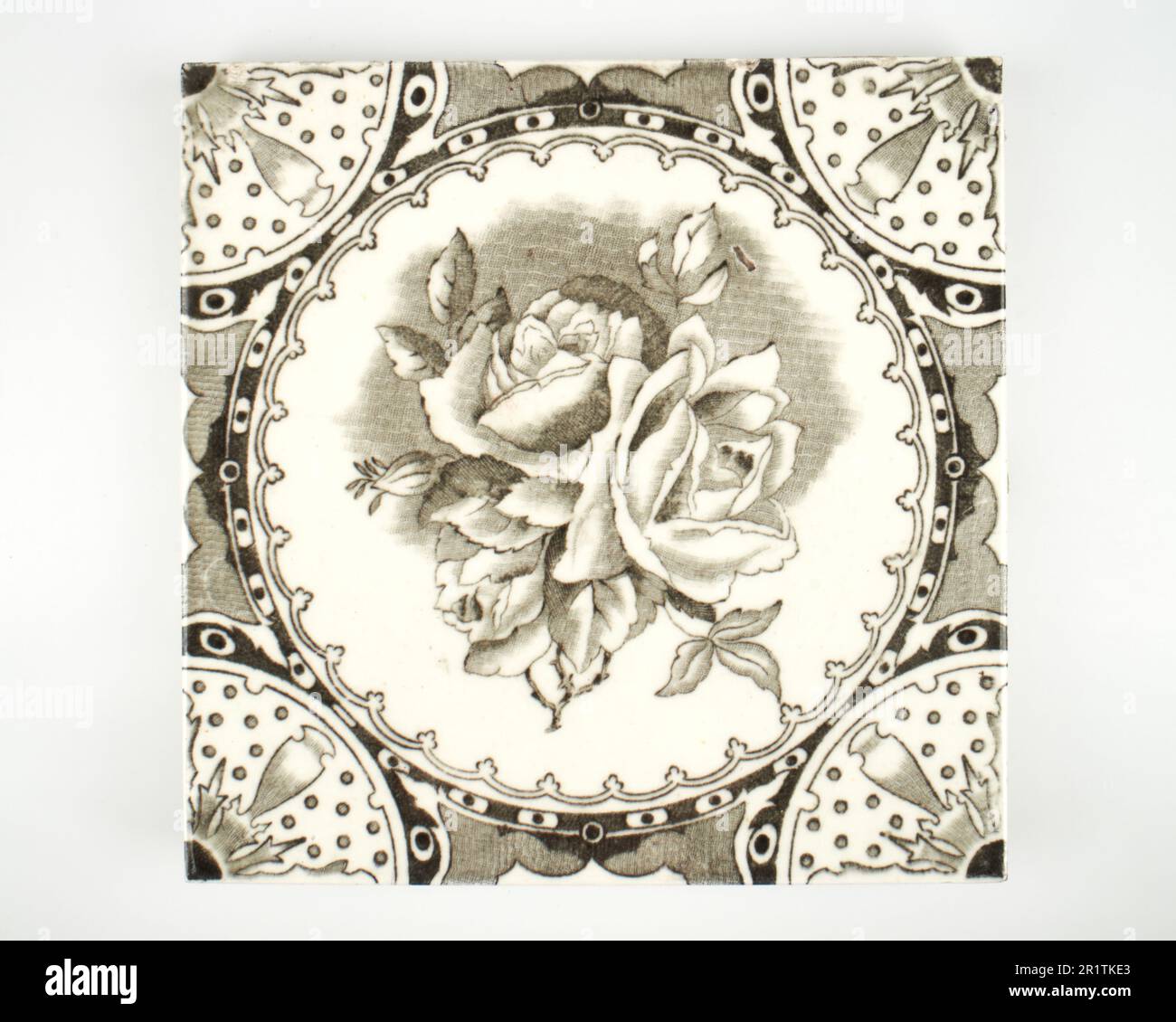 Antique 19th century Victorian rose pottery tile Stock Photo - Alamy